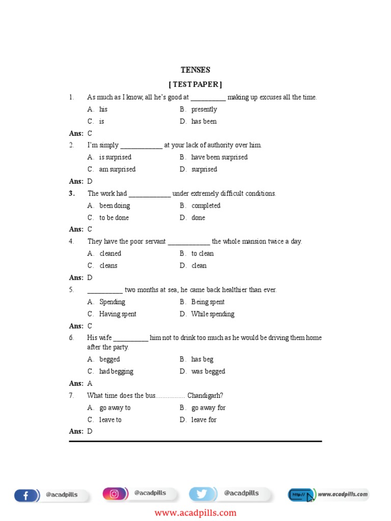 Tenses Class 11 | PDF