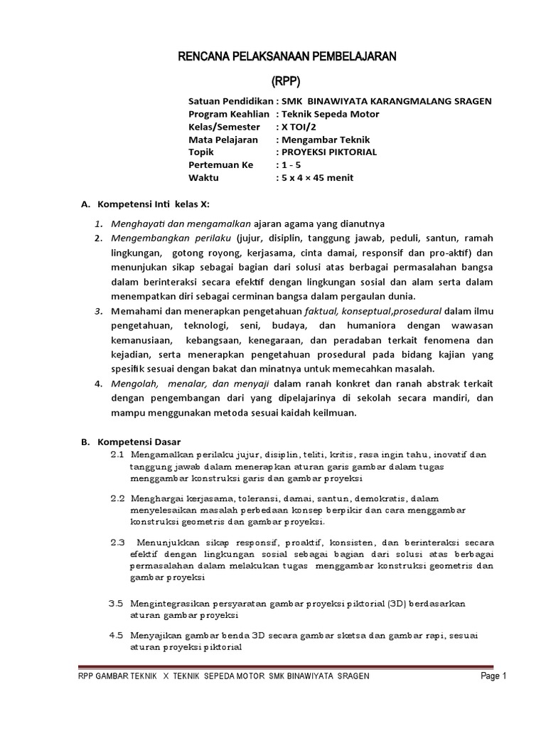 RPP Gambar Teknik GENAP Ke 1 - 5 Ok | PDF