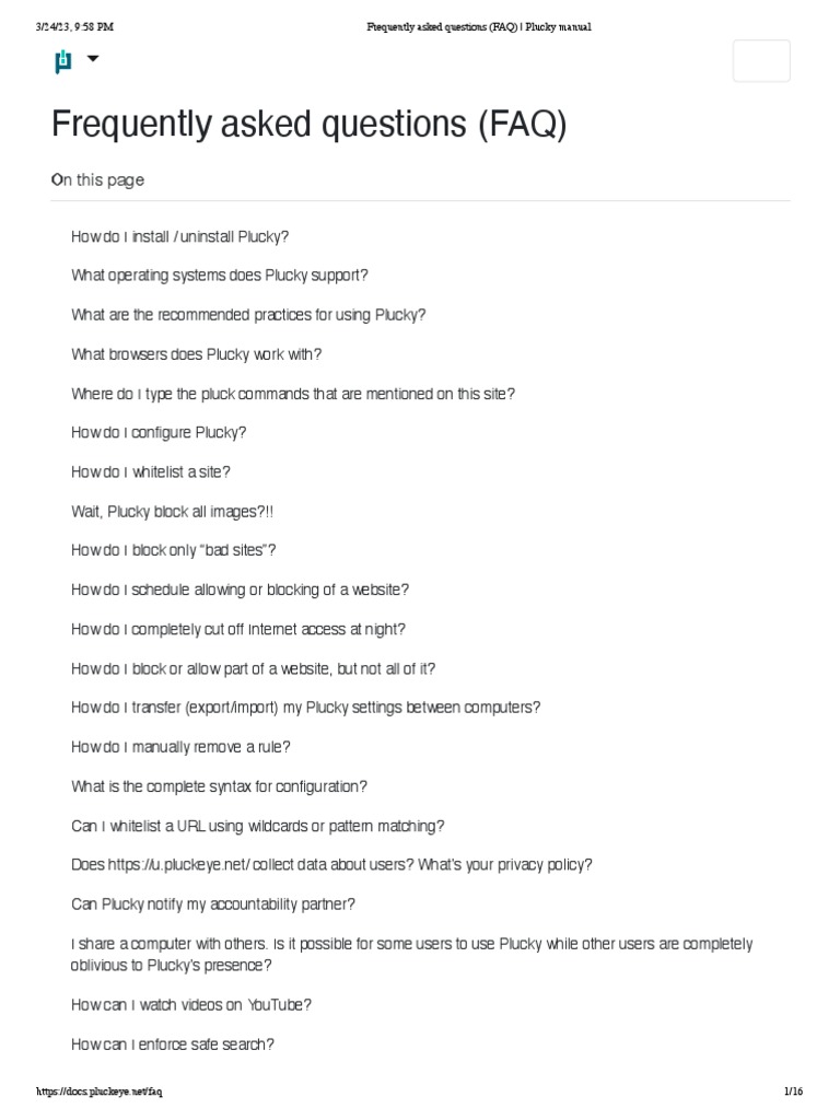 Frequently Asked Questions (FAQ) - Plucky Manual | PDF | Safari (Web Browser) | Faq