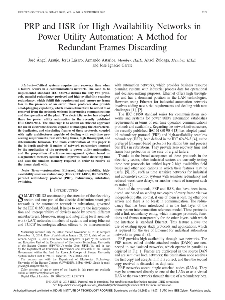 PRP and HSR For High Availability Networks in Power Utility Automation ...