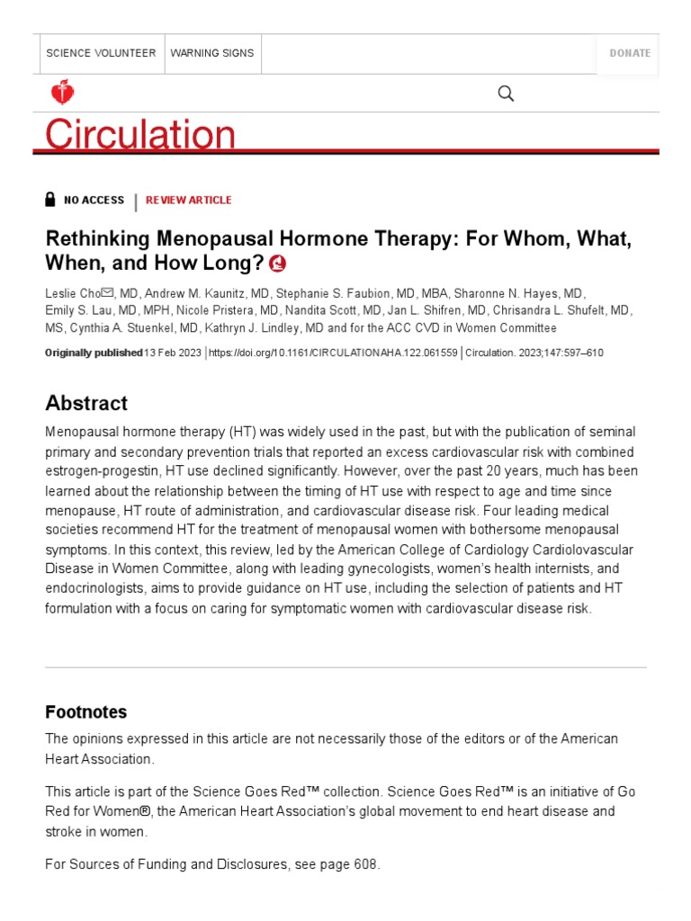 Rethinking Menopausal Hormone Therapy - For Whom, What, When, and How ...