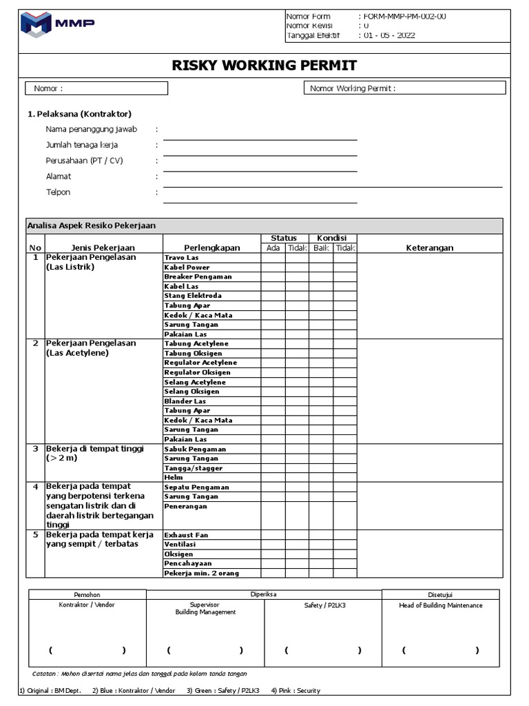Form-Mmp-Pm-002-00 Risky Working Permit MMP 0.0 | PDF