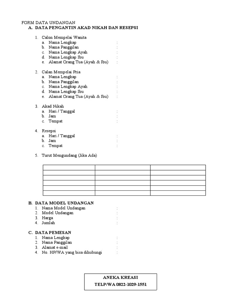 Formulir Data Undangan Pernikahan | PDF