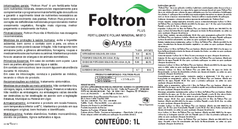 Foltron Plus: Fertilizante Foliar Mineral | PDF | Fertilizante