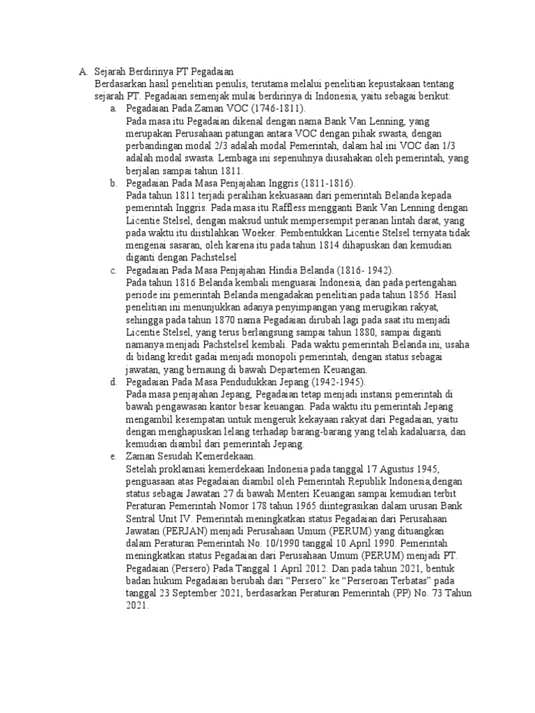 Sejarah Berdirinya PT Pegadaian | PDF