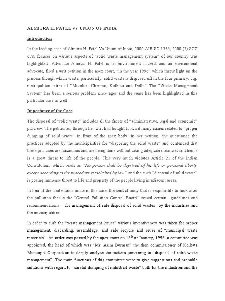 Almitra H Patel Vs Uoi | PDF | Waste Management | Waste