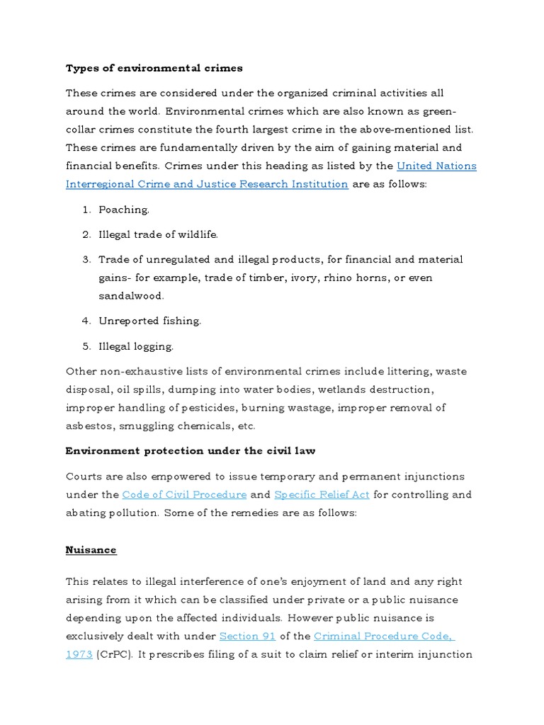 Criminal and Civil Remedies for Environment Protection | PDF | Nuisance ...
