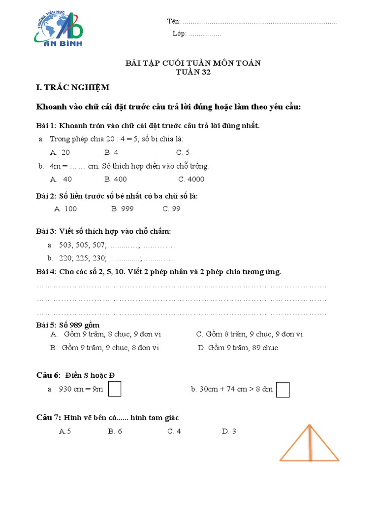 BT Tuân 32 Môn Toán | PDF