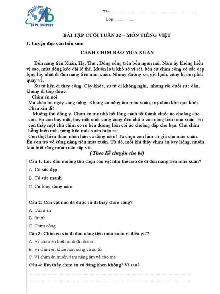 BT CUOI TUAN 32 - TV | PDF