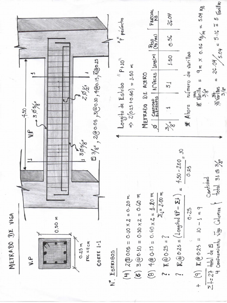 Metrado de Acero y Concreto en Viga | PDF