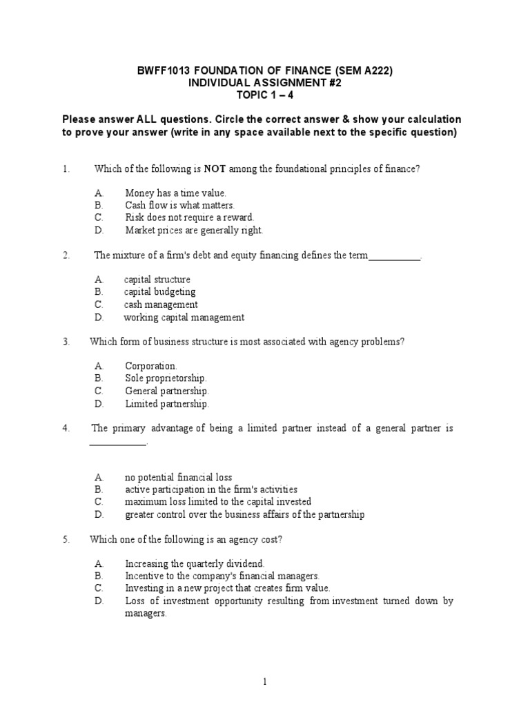 A222 - Individual Assignment #2 - Topic 1-4 | PDF | Financial Risk ...