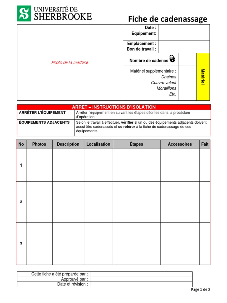 Fiche de cadenassage et procédures | PDF