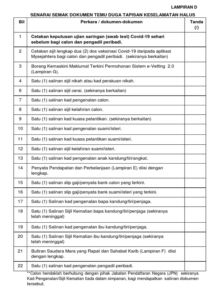 Lampiran D (Senarai Semak Dokumen) Jun 2022 | PDF