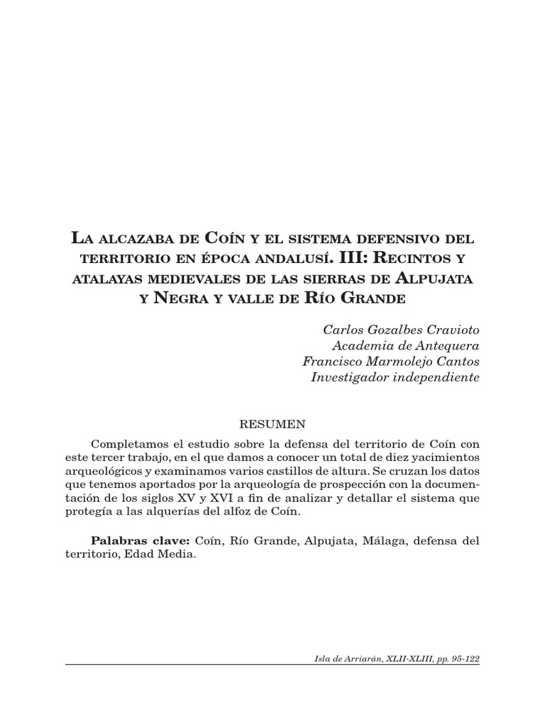 La Alcazaba de Coin y El Sistema Defensivo Del Territorio (Sierra Alpujata) | PDF | Monedas | Al ...