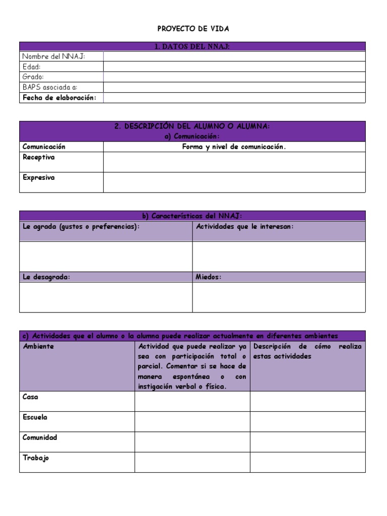 Proyecto de Vida Formato | PDF | Inclusión (Educación) | Cognición