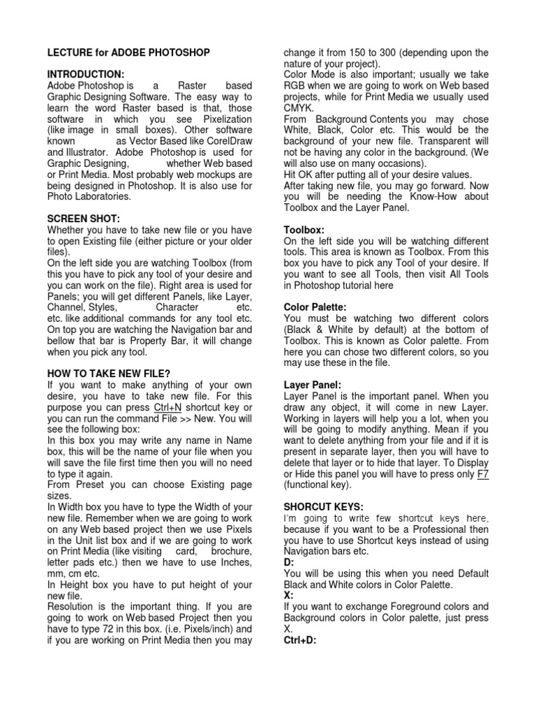 Lecture For Adobe Photoshop | PDF | Adobe Photoshop | Graphic Design