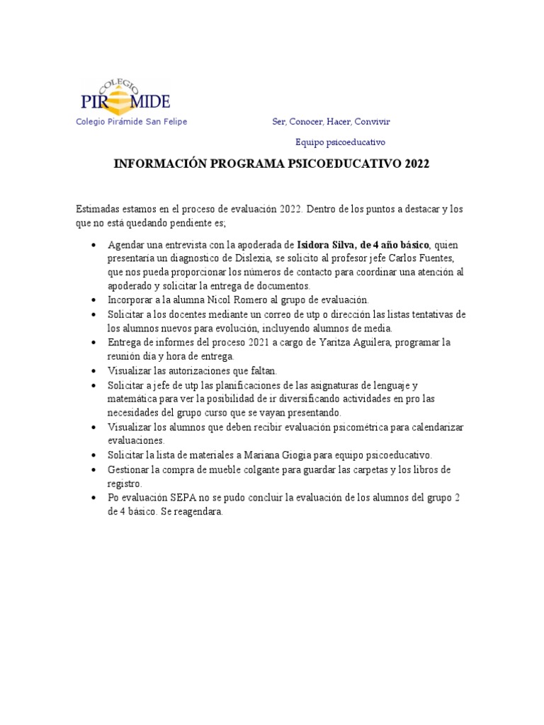 Información Programa Psicoeducativo 2022 | PDF