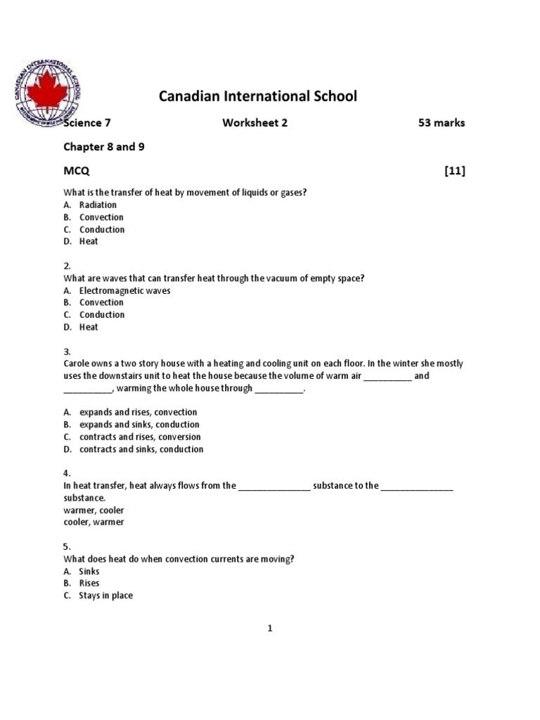 Worksheet 2 Science 7 | PDF | Heat Transfer | Heat