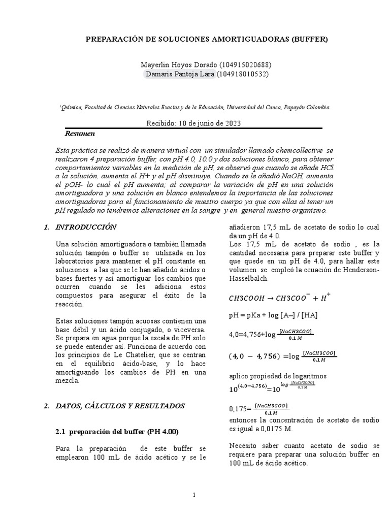 Practica 7 Preparacion de Soluciones Amortiguadoras | PDF | Solución tampón | Ácido