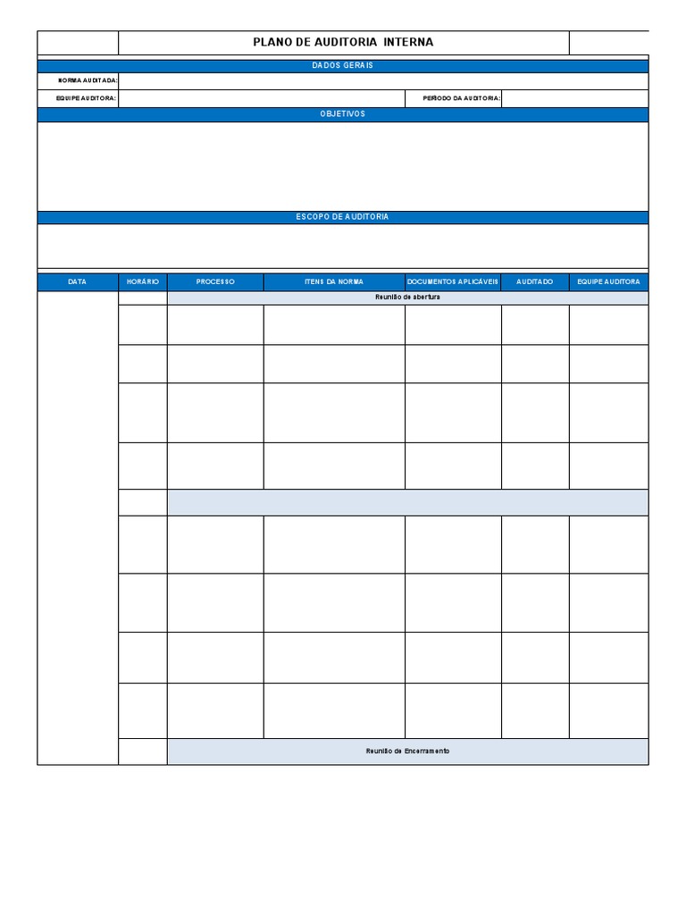 Plano de Auditoria Interna Modelo | PDF Plano de Auditoria Interna Modelo | PDF