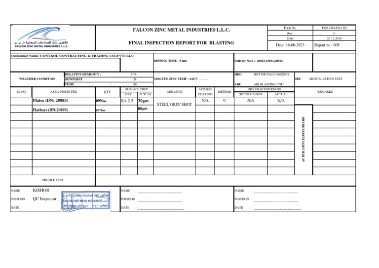 QC BLASTING REport 5 | PDF | Metallurgy | Procedural Knowledge
