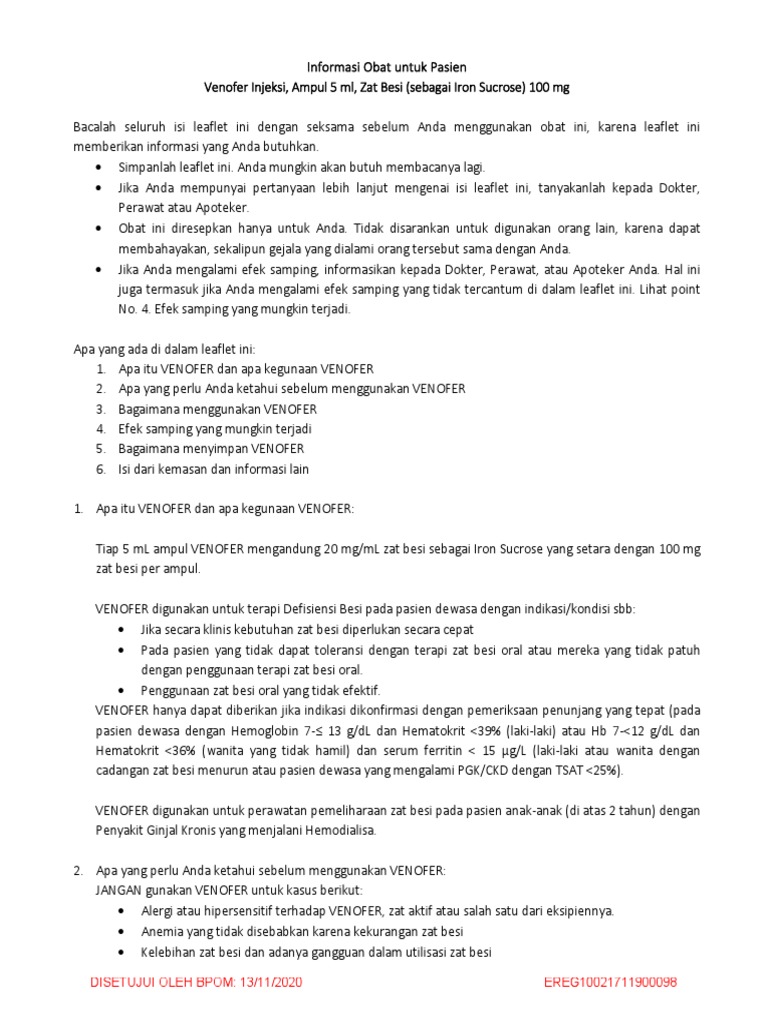 Produk Informasi - Venofer Larutan Injeksi 20 MG, ML - Iron Sucrose ...