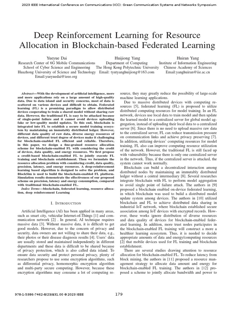 Deep Reinforcement Learning For Resource Allocation in Blockchain-Based Federated Learning | PDF ...