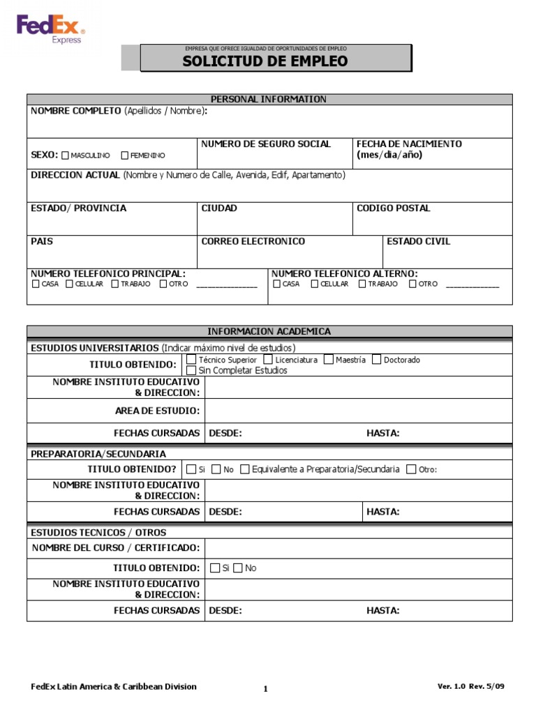 Solicitud de Empleo Español 2023 | PDF