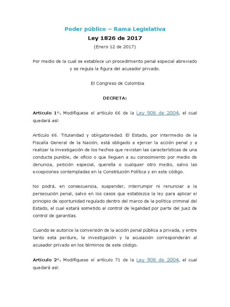 Ley1826de2017 Procedimiento Penal Abreviado-Junio17 | PDF | Queja | Derecho penal