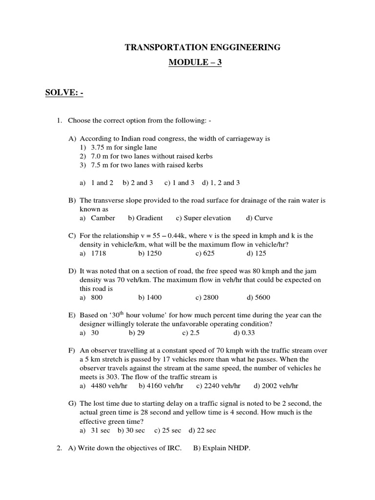 TRANSPORTATION ENGGINEERING | PDF | Road | Traffic
