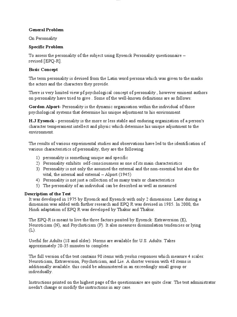 Epqr Writeup | PDF | Extraversion And Introversion | Human Development