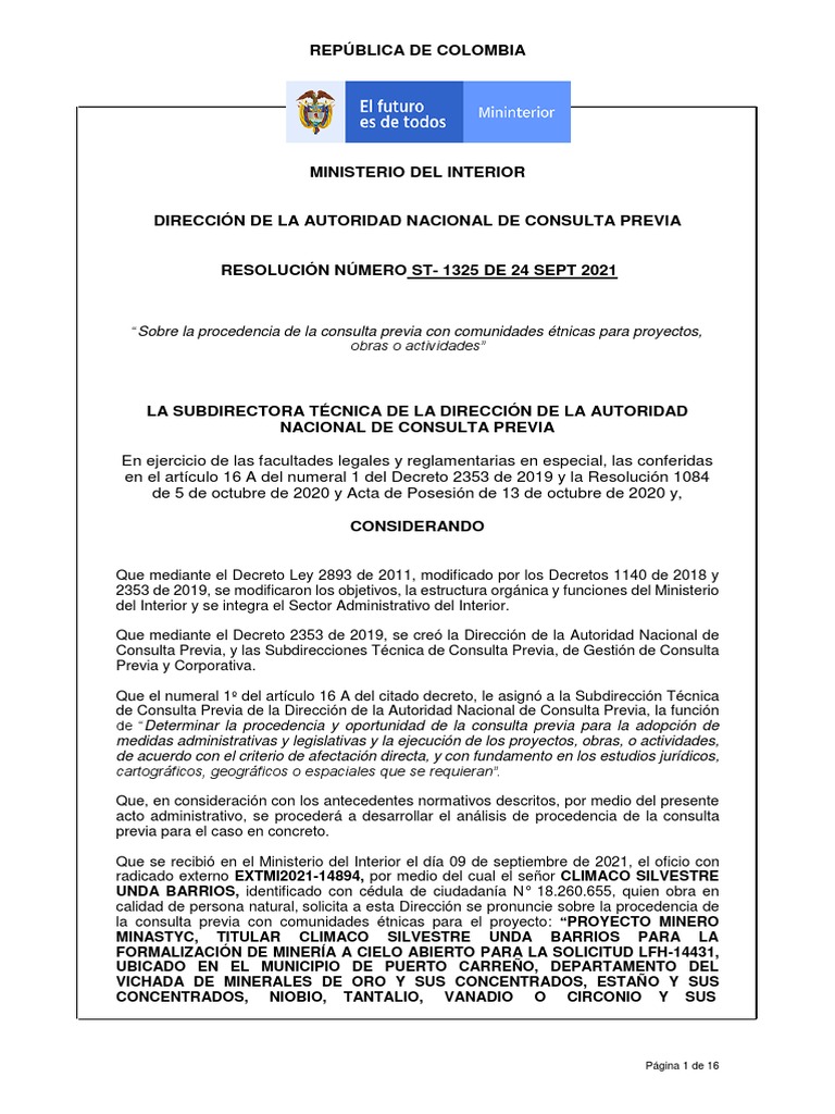 Resolución Número ST - 1325 de 24 Sept 2021 | PDF | Minería | Suelo