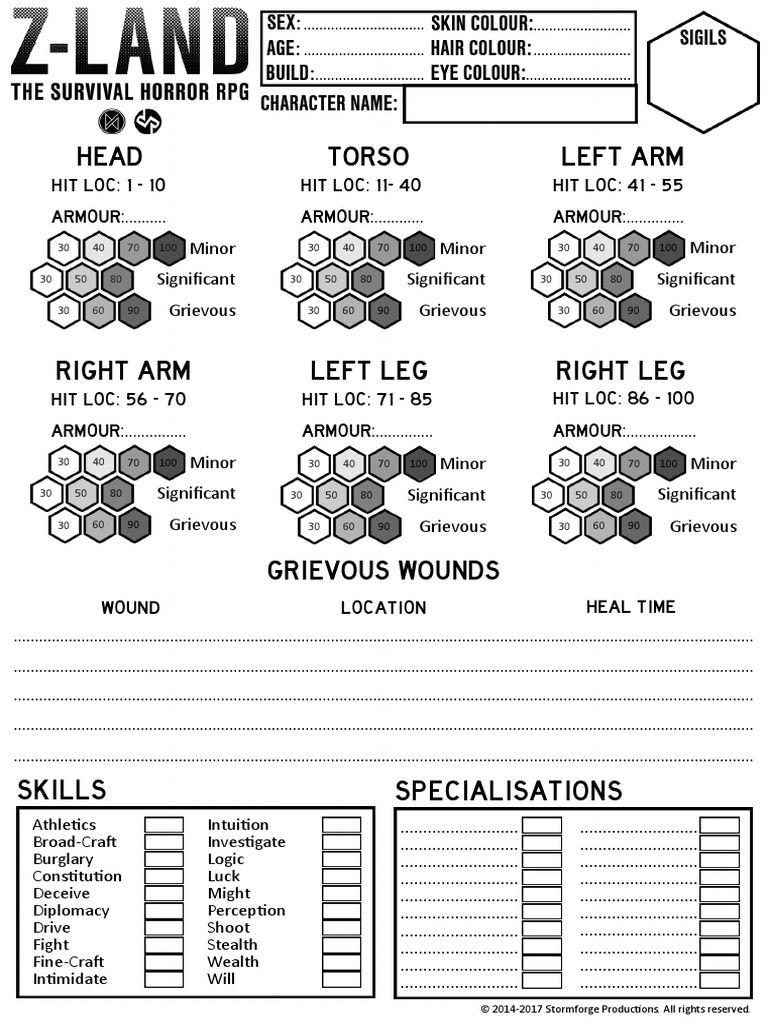 Z Land Character Sheet and Cheat Sheet | PDF | Shotgun | Wound