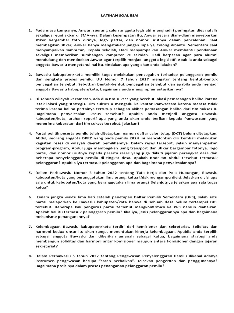 Latihan Soal Esai | PDF