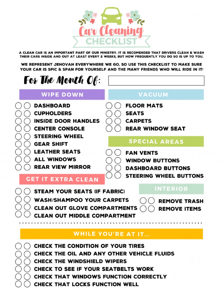 Car Cleaning Checklist | PDF