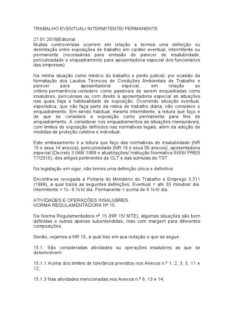 Trabalho Eventual - Intermitente - Permanente | PDF | Tempo