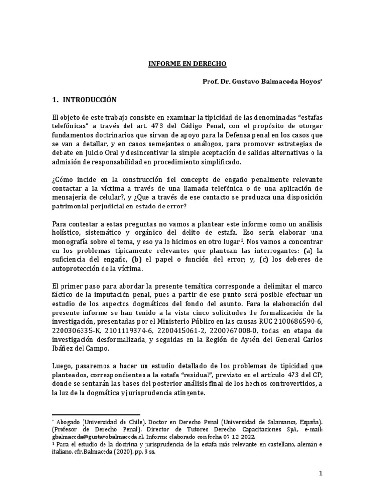 Informe en Derecho Sobre Defensa en Estafas Telef Nicas Por Delito Del ...