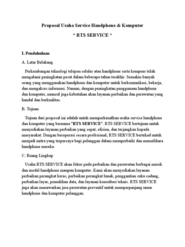 Proposal Usaha Service Handphone | PDF
