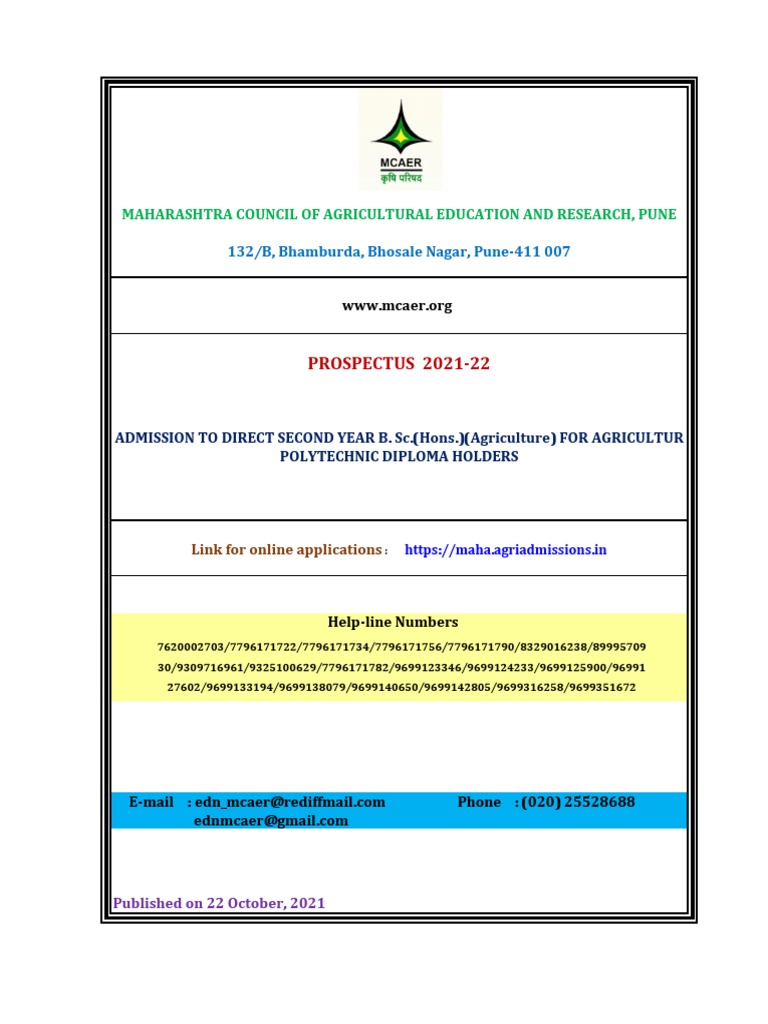 Direct Second Year B Sc Hons Admission Prospectus English 2021