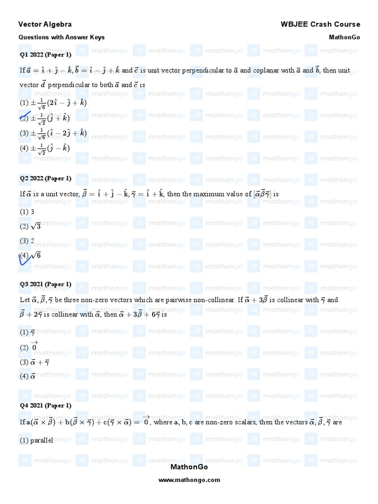 (PDF) WBJEE PYQs - Vector Algebra | PDF | Elementary Mathematics | Mathematical Objects