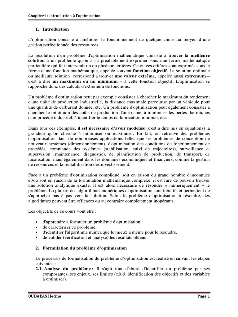 Chapitre1 Optimisation | PDF | Optimisation mathématique | Programmation dynamique