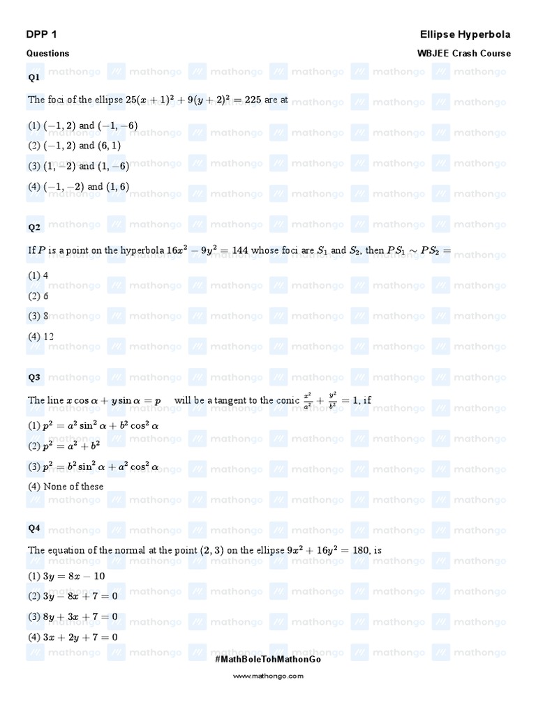 Question DPP 1 Ellipse Hyperbola | PDF | Ellipse | Euclidean Geometry