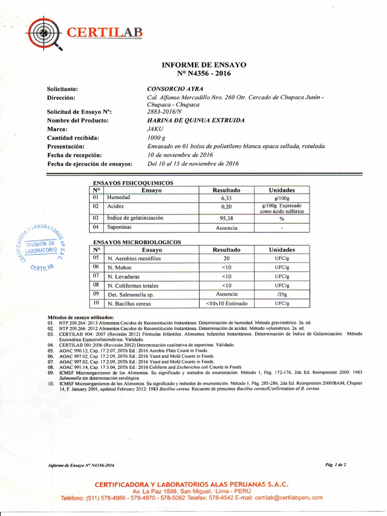 (Req-1) Informe Harina Quinua Extruida | PDF