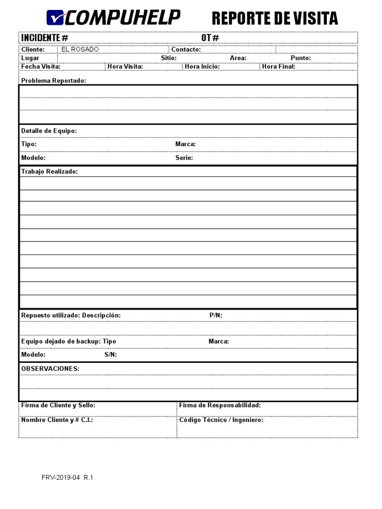 Formato Orignal Reporte de Visita Compuhelp | PDF