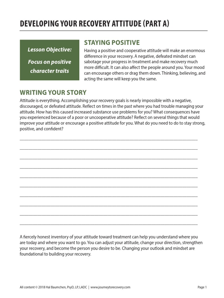 Developing Your Recovery Attitude Part A COD Worksheet | PDF | Self ...