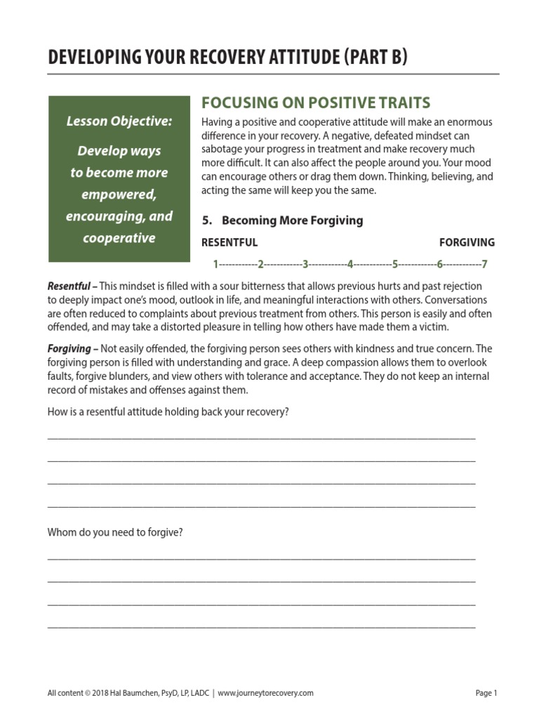 Developing Your Recovery Attitude Part B COD Worksheet | PDF | Humility ...