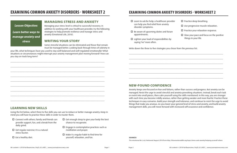 Examining Common Anxiety Disorders Worksheet 2 COD | PDF | Anxiety ...