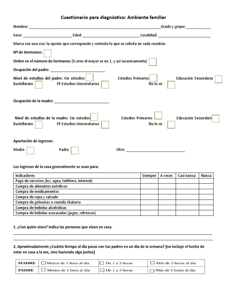 Cuestionario para Diagnóstico | PDF