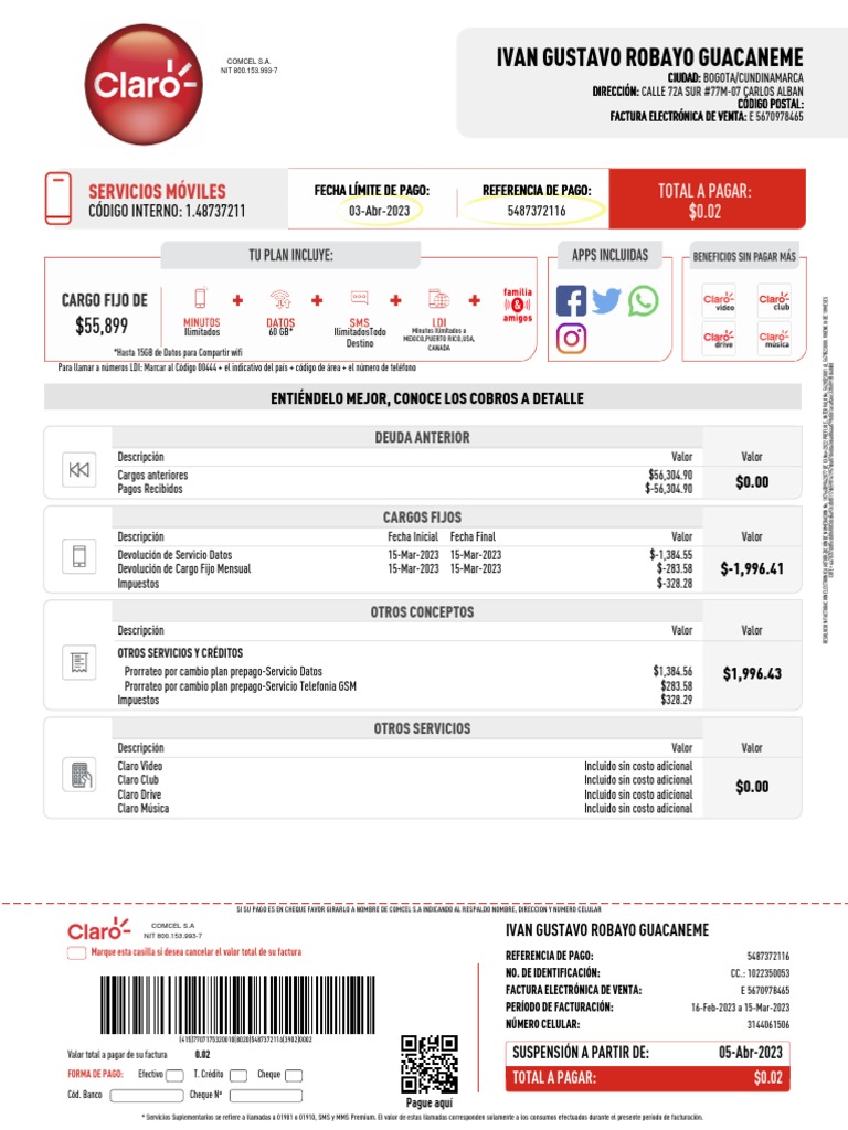 Servicios Móviles: Ivan Gustavo Robayo Guacaneme | PDF | Factura ...