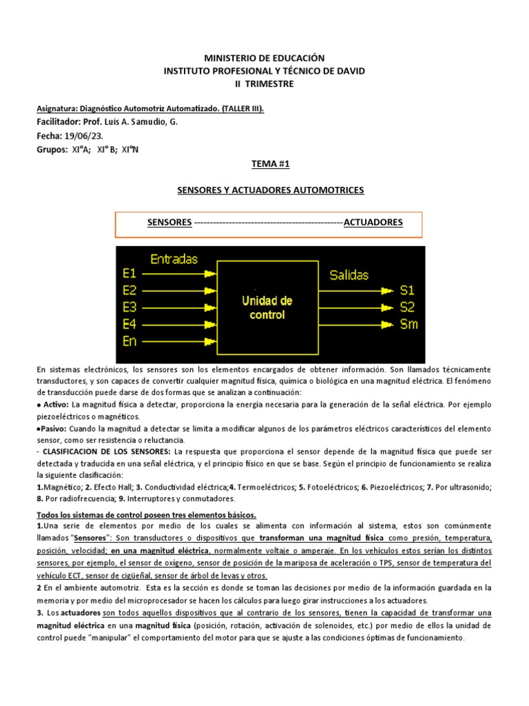 Sensores y Actuadores 2023 | PDF | Inyección de combustible | Inductor